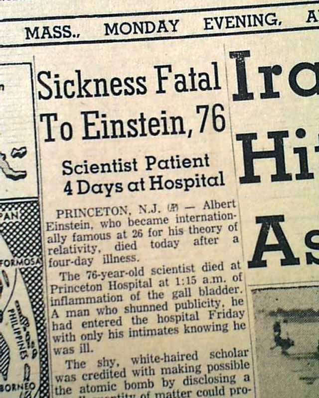 The death of Albert Einstein... - RareNewspapers.com