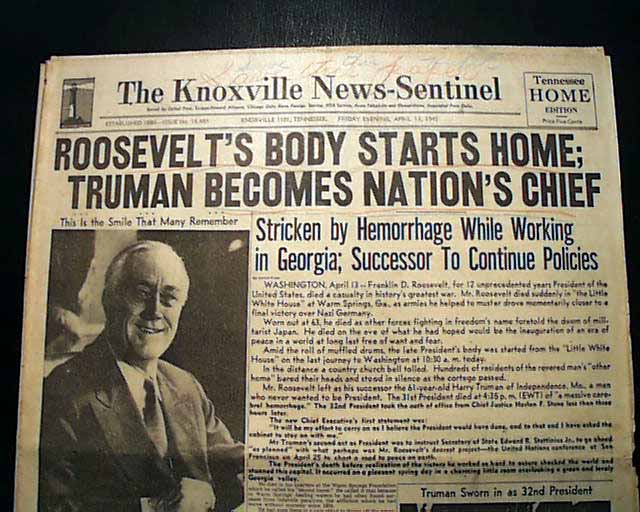 Death comes to Franklin Delano Roosevelt... - RareNewspapers.com