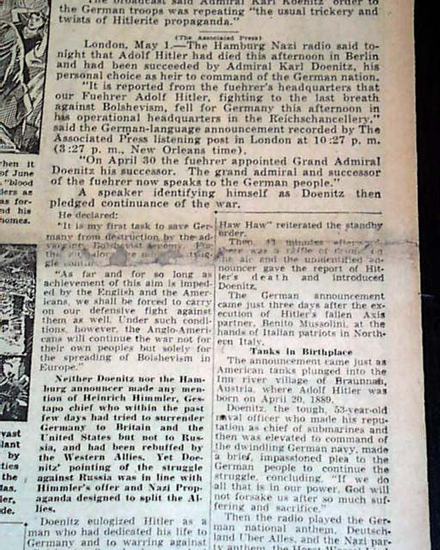 Hitler dead in Berlin, Nazis declare... - RareNewspapers.com