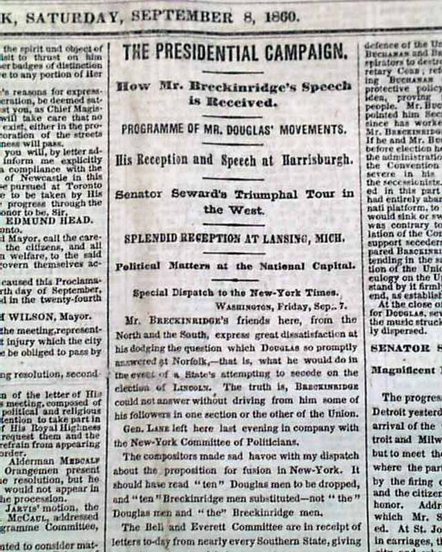 The Democratic 1860 presidential campaign... - RareNewspapers.com
