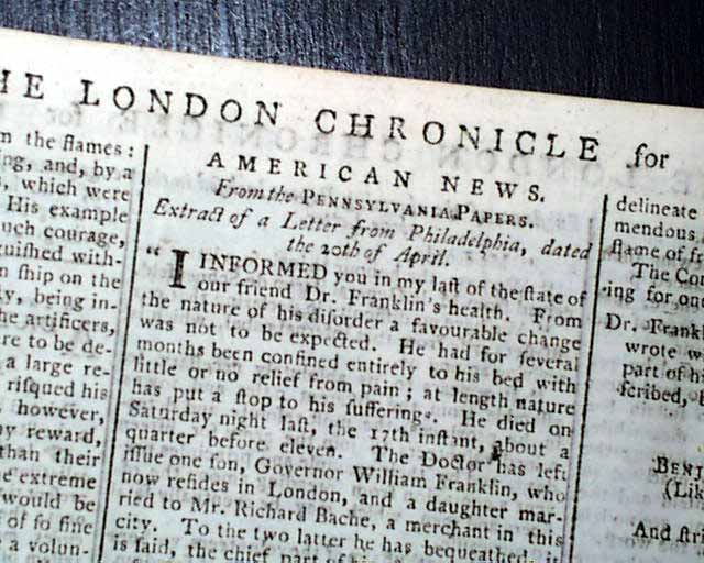 Death of Benjamin Franklin... Fate of those from the mutiny on the ...