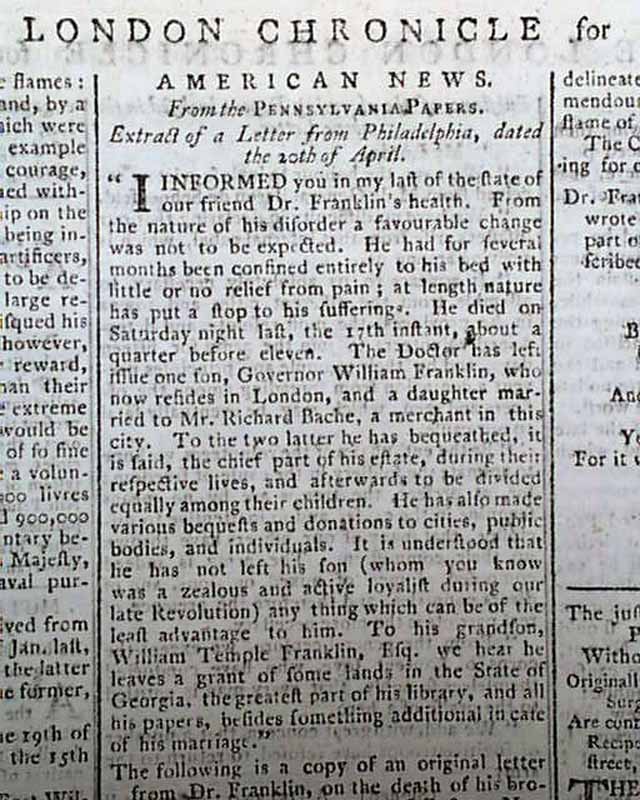 Death of Benjamin Franklin... Fate of those from the mutiny on the ...
