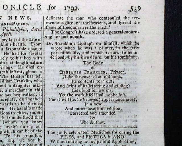 Death of Benjamin Franklin... Fate of those from the mutiny on the ...