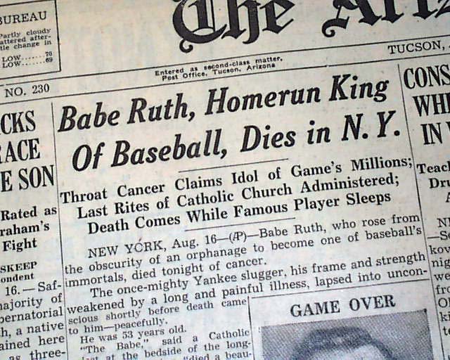 Death of Babe Ruth... - RareNewspapers.com