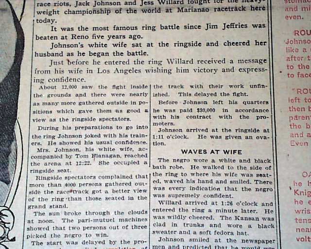 1915 Jess Williard vs. Jack Johnson title fight... - RareNewspapers.com