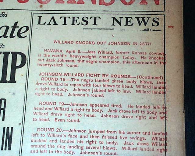 1915 Jess Williard vs. Jack Johnson title fight... - RareNewspapers.com