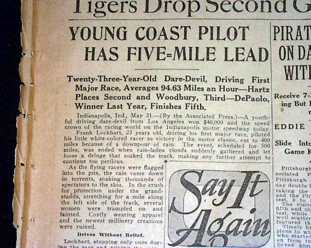 Frank Lockhart wins Indianapolis 500 in 1926... - RareNewspapers.com