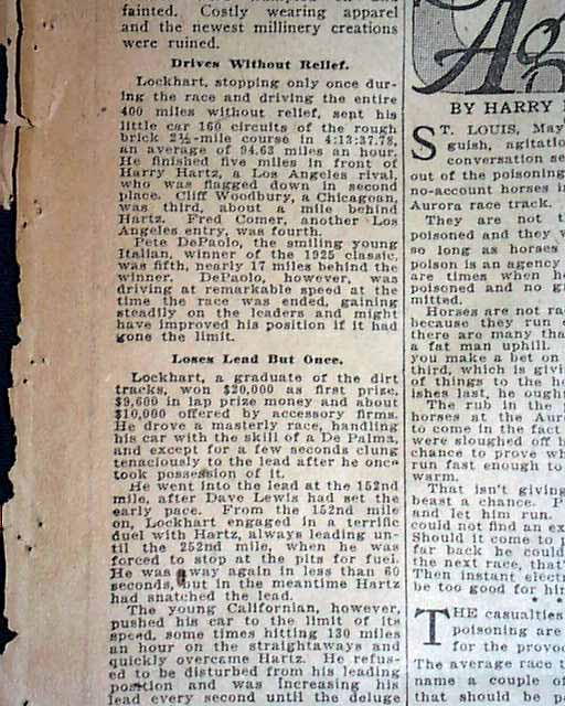 Frank Lockhart wins Indianapolis 500 in 1926... - RareNewspapers.com