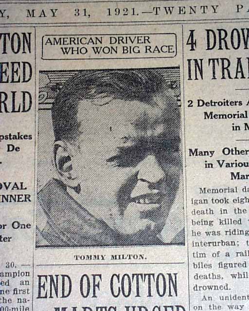 Tommy Milton wins Indianapolis 500 in 1921... - RareNewspapers.com