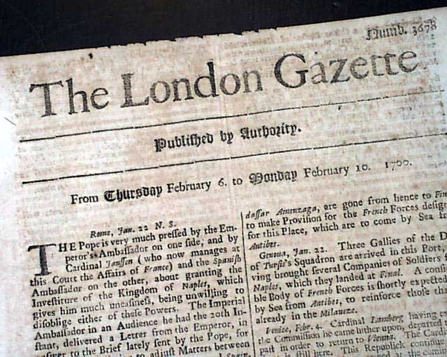 Genuine London Gazette newspaper from 1700... - RareNewspapers.com