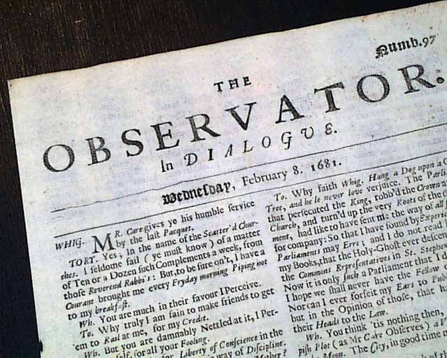 Very Early Rare 1681 OBSERVATOR Newspaper 322 Years Old ...