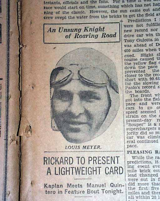Louis Meyer Wins Indianapolis 500 in 1928... - RareNewspapers.com