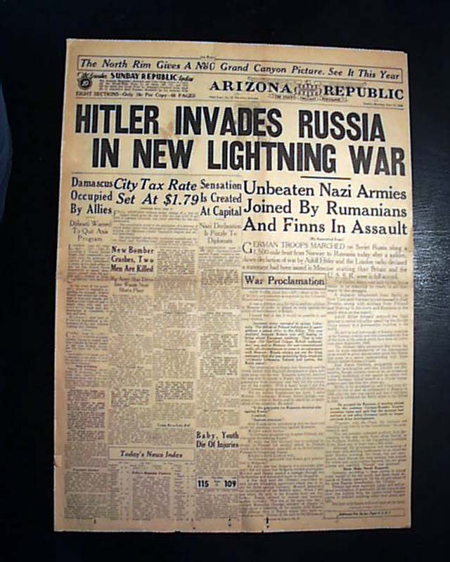 Hitler declares war on Russia.... - RareNewspapers.com