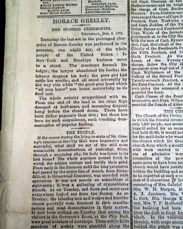 Death of Horace Greeley in his own newspaper... - RareNewspapers.com