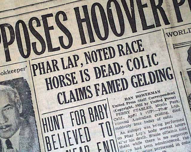 Racehorse Phar Lap death in 1932.... - RareNewspapers.com