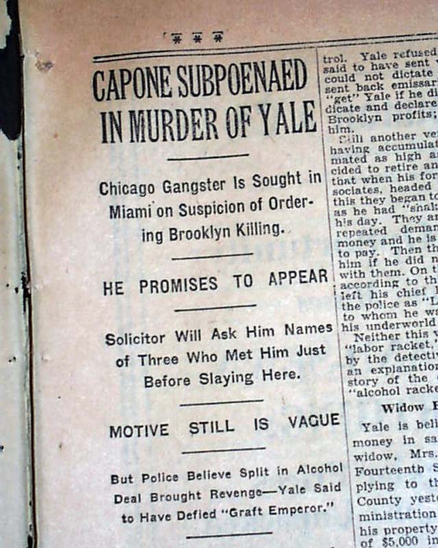 Frankie Yale assassination.... Al Capone.... - RareNewspapers.com
