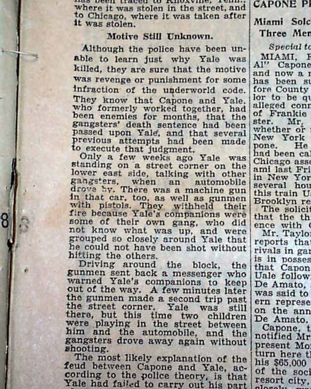 Frankie Yale assassination.... Al Capone.... - RareNewspapers.com