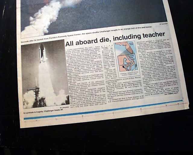 The shuttle Challenger explodes in 1986... - RareNewspapers.com