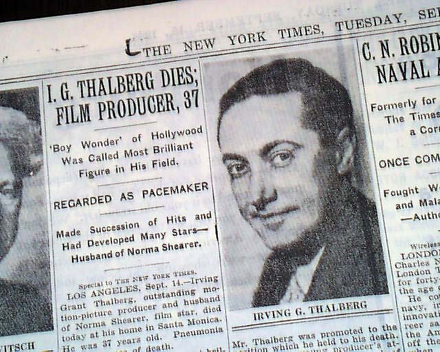 Irving Thalberg death... film producer... - RareNewspapers.com