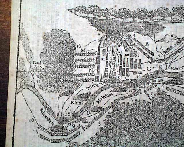 Full page map of the Battle of Dettingen... King George's War ...