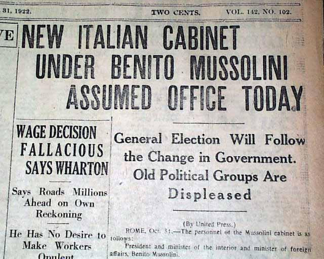 Benito Mussolini Becomes Dictator In 1922... - RareNewspapers.com