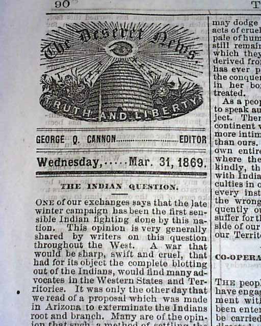 1869 Old West Newspaper From SALT LAKE CITY UT... - RareNewspapers.com