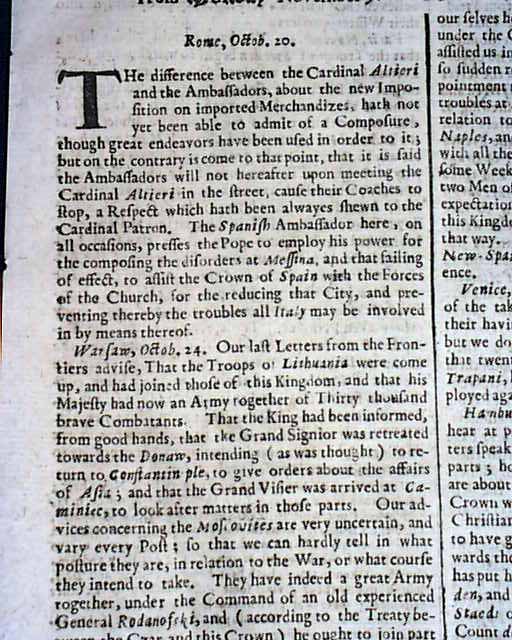 World's Oldest NEWSPAPER 1674 Gazette 316 YEARS OLD... - RareNewspapers.com