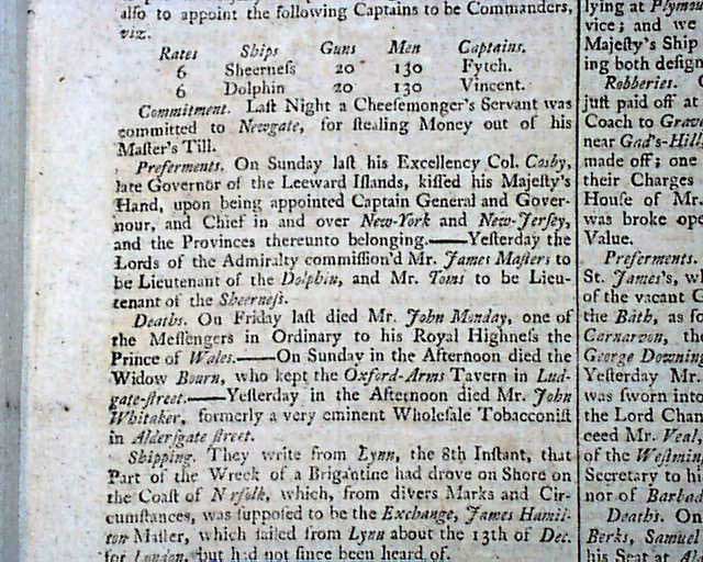 William Cosby becomes governor of New York... - RareNewspapers.com