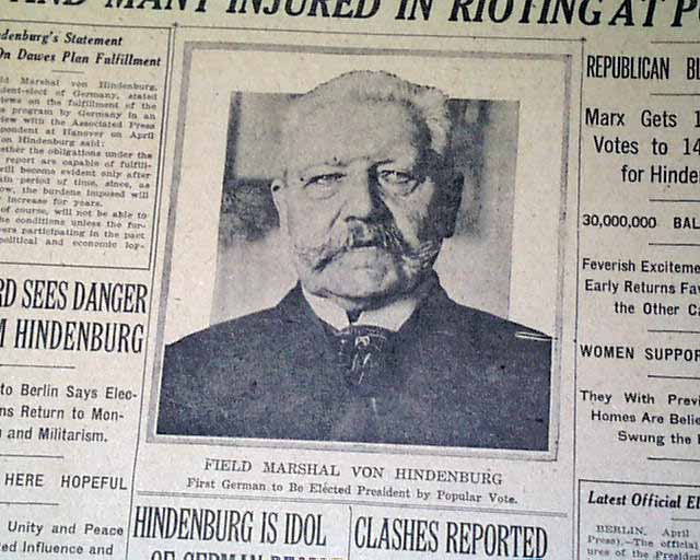 Paul von Hindenburg elected president..... - RareNewspapers.com