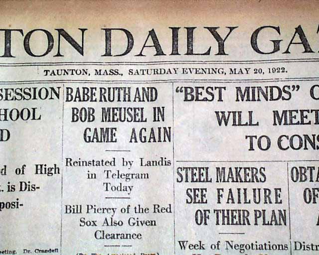 Babe Ruth Reinstated In 1922... - RareNewspapers.com