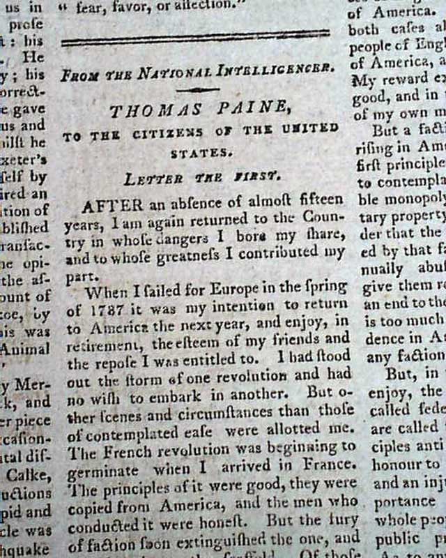 Thomas Paine's first letter 'to the Citizens of the United States ...