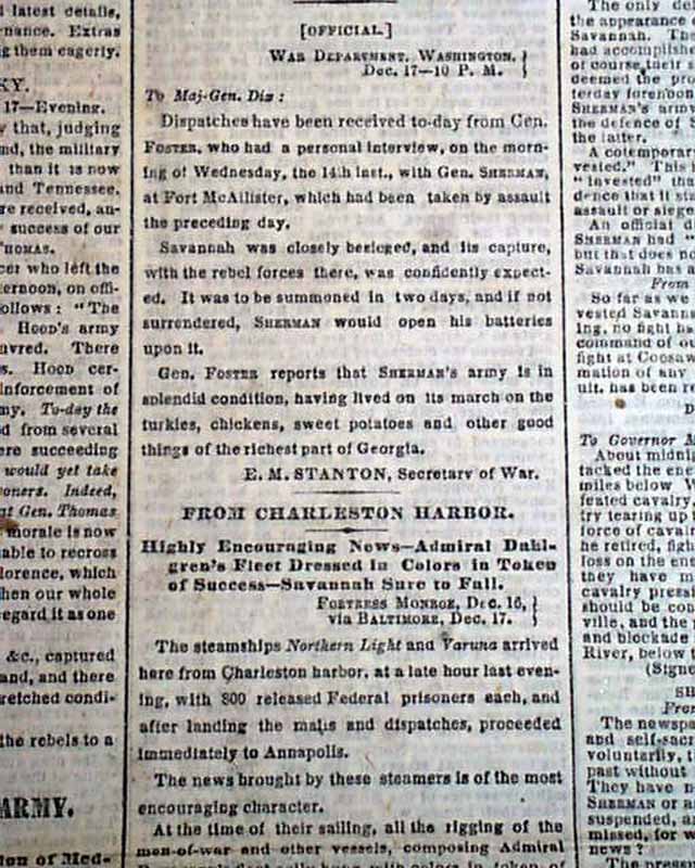 Sherman arrives at Savannah... - RareNewspapers.com