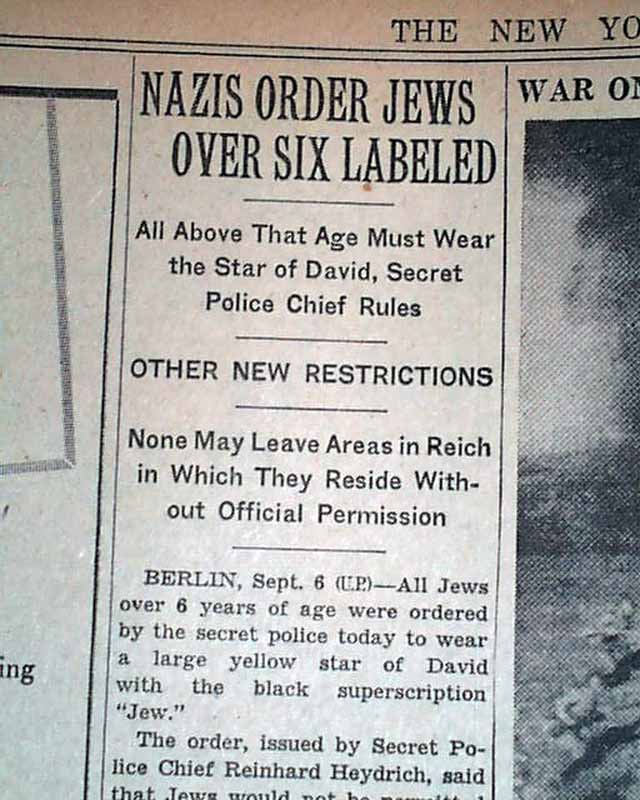 Jews required to wear the Star of David in Nazi Germany ...