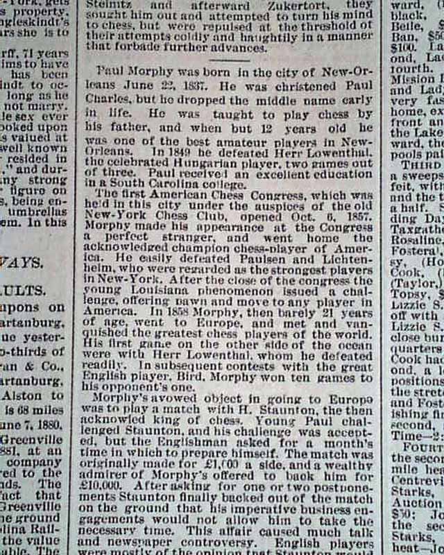 Paul Morphy death... Chess... - RareNewspapers.com