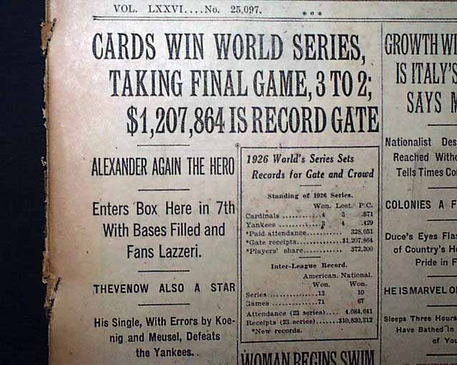 1926 World Series Championship... St. Louis Cardinals vs. New York ...