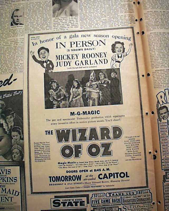 Wizard of Oz debut... opening day... - RareNewspapers.com