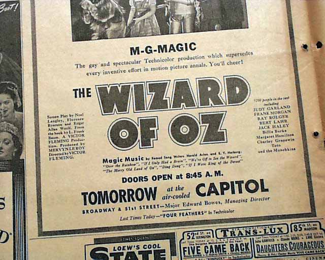 Wizard of Oz debut... opening day... - RareNewspapers.com