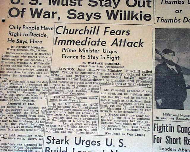 Churchill's very famous: "This was their finest hour..." speech ...