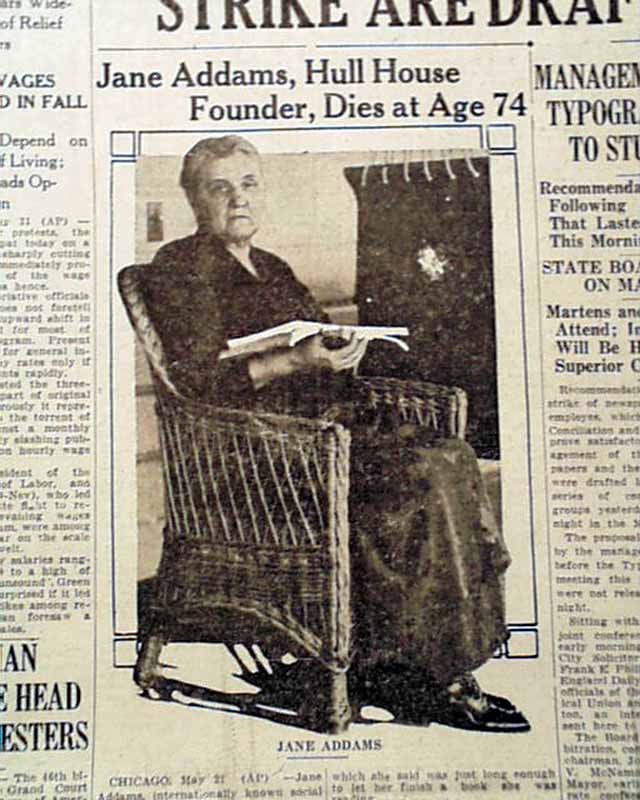 Nobel Peace winner Jane Addams dies... - RareNewspapers.com