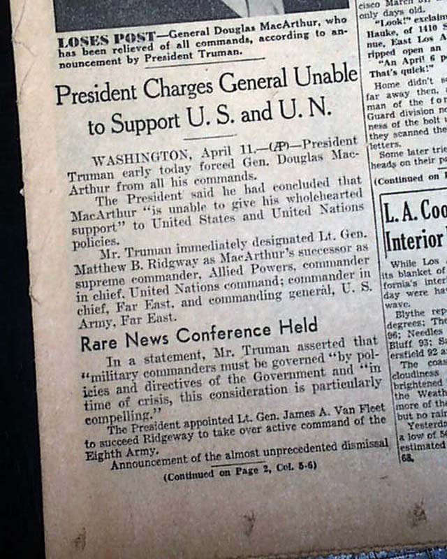 Truman fires General MacArthur... - RareNewspapers.com