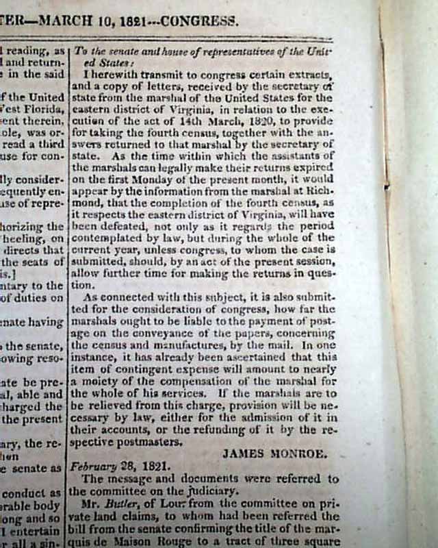 James Monroe's inaugural address... - RareNewspapers.com