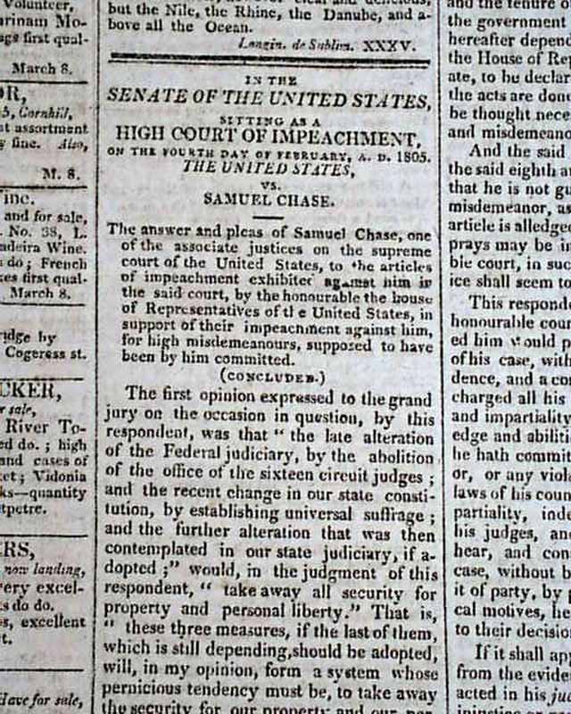 On the impeachment of U.S. Justice Samuel Chase... - RareNewspapers.com