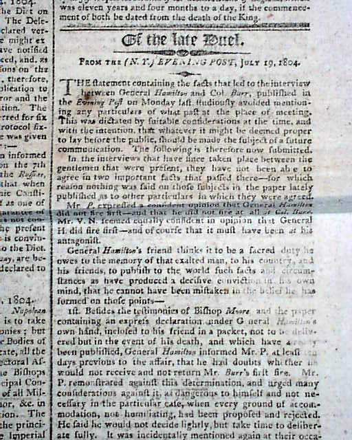 Much on the Hamilton & Burr duel... - RareNewspapers.com