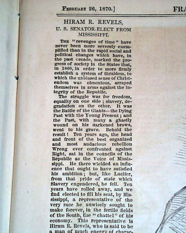 Hiram Revels: first African-American member of the Congress ...