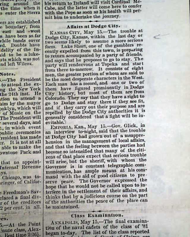 Gunfighter Luke Short is expelled from Dodge City... - RareNewspapers.com