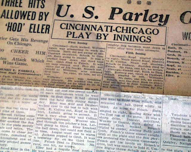 Nice front page on the 1919 'Black Sox' World Series scandal ...