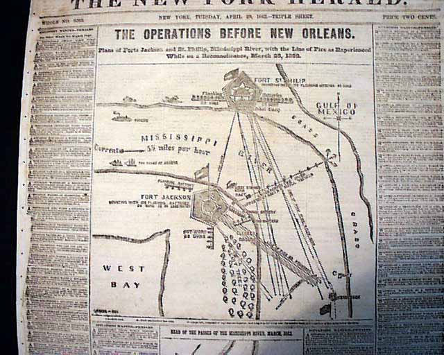 1862 Civil War Map - New Orleans LA..... - RareNewspapers.com