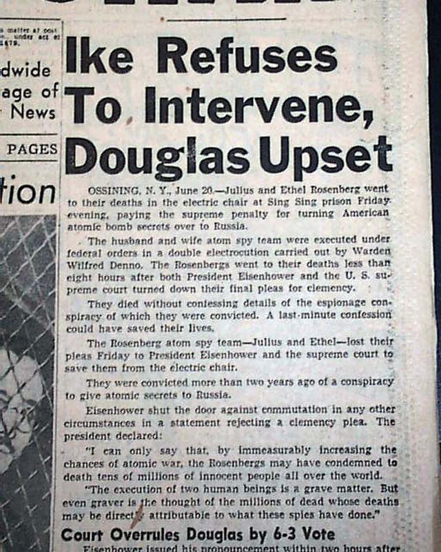 The Rosenbergs are executed... - RareNewspapers.com