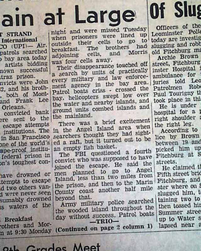 1962 Alcatraz Prison escape attempt... - RareNewspapers.com