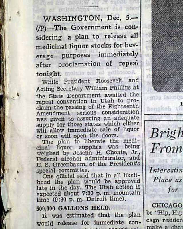Prohibition ends in 1933.... - RareNewspapers.com